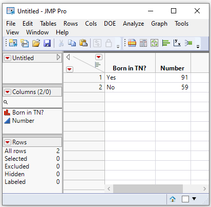 Confidence Interval and Hypothesis Test for a Proportion in JMP