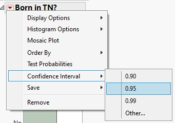 Confidence Interval and Hypothesis Test for a Proportion in JMP